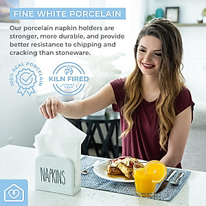 Heartland Home Porcelain White Napkin Holder. Large Napkin Dispenser for Cocktail or Luncheon Napkins. Vertical Napkin Holders for Kitchen, Tables and Outdoor. Farmhouse White and Black Servilletero