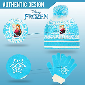 Disney Frozen Girls and Toddler Beanie Hat and Toddler Snow Gloves, Elsa and Anna Kids Toddler Winter Hat with Snow Gloves