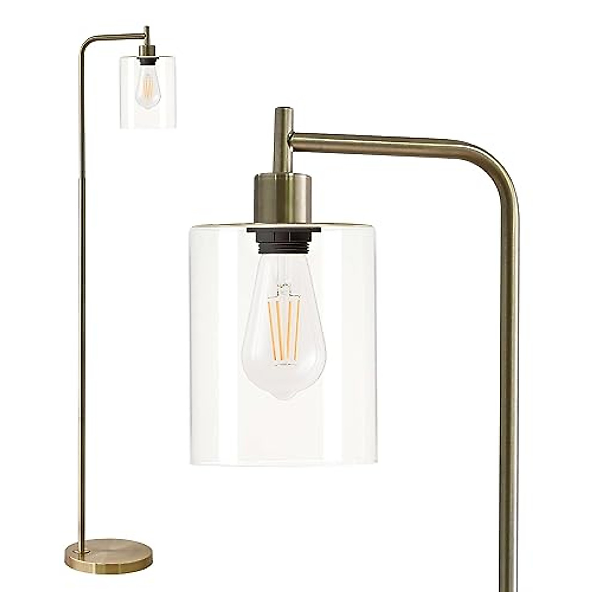Oneach 66.5 '' Industrial Floor Lamp for Living Room Modern Standing Lamps with Hanging Clear Glass Shade Reading Tall Pole Lamp for Bedroom Office Study Room AB Antique Brass（Bulb Included）