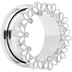 Body Candy 2Pc Womens 316L Steel White Leaves 3/4" Double Flare Screw Fit Tunnel Plug Ear Plug Gauges Set