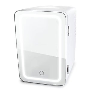 LED Lighted Mini Fridge With Mirror Door Refrigerator, White