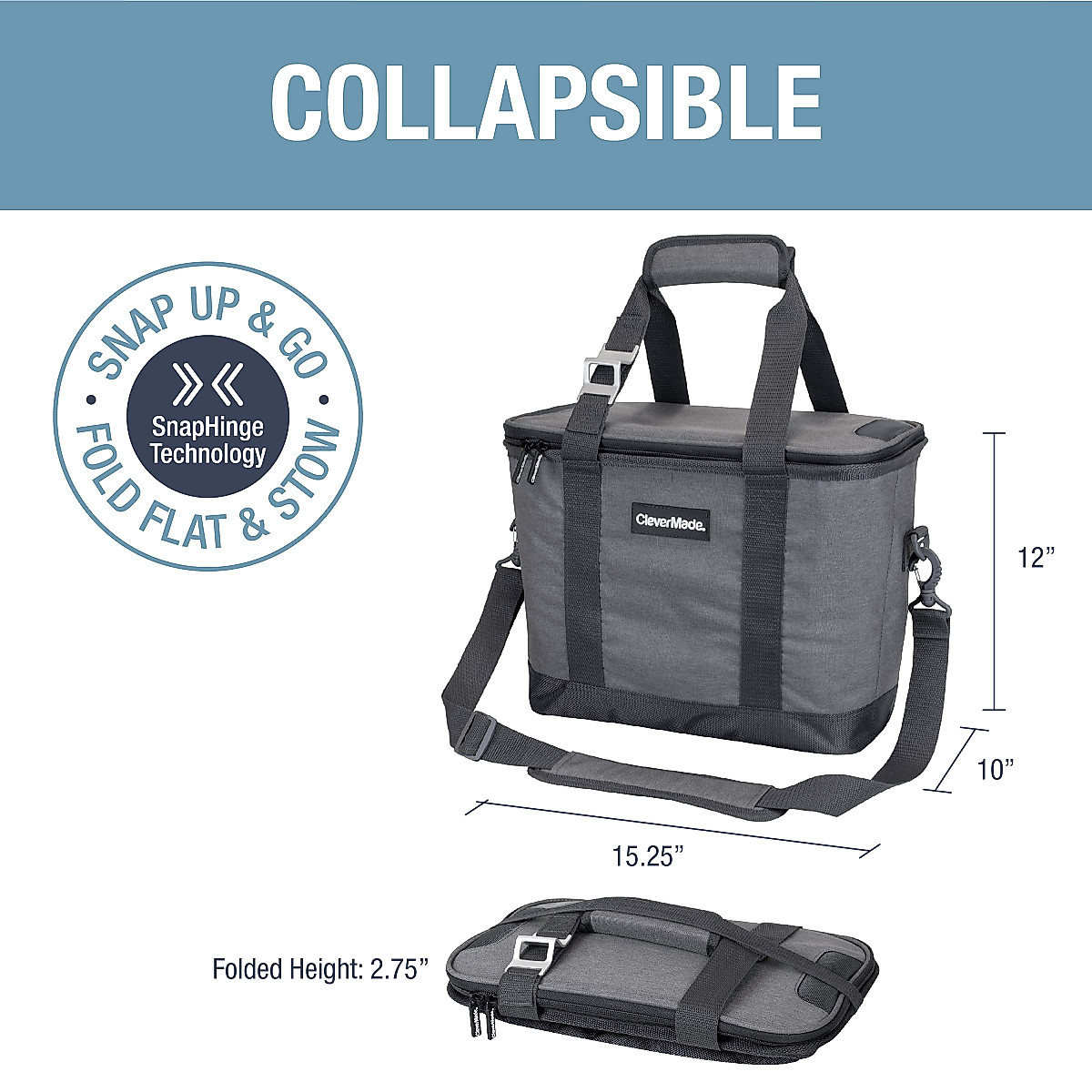 CleverMade Collapsible Cooler Bag with Shoulder Strap: Insulated Leakproof 30 Can Portable Soft Beverage Tote & Fit & Fresh XL Cool Coolers Freezer Slim Ice Pack for Lunch Box, Set of 4, Large, Blue