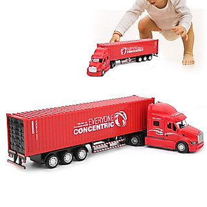 VBESTLIFE Pull Back Car Toy, High Simulation Alloy Container Truck Car Model with Sound Light Kid Vehicles Toys Cars & Race Cars Vehicles ((red))