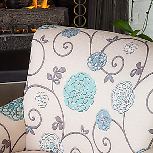 Christopher Knight Home Roseville Blue Floral Accent Lounge Chair, Decorative Club Chair, Wood, in Blue Flower and Vines Pattern
