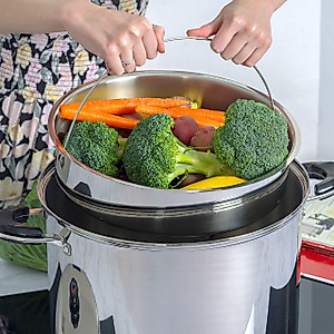 Maxam 30 Quart Stock Pot & Steamer Basket Set - Waterless Cooking & High Heat-Retention - Soup Pot w/Lid for Cooking & Serving