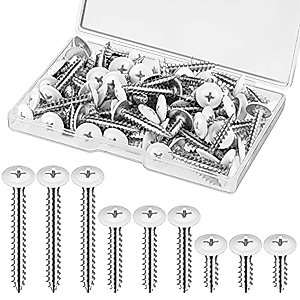 #8 White Screws Wood White Sheet Metal Screw Thread Truss Head Fast Self Tapping White Pan Cabinet Screws Wood Work for Wall Plates, 1/2 Inch, 3/4 Inch, 1 Inch (240)