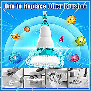 Rechargeable Electric Spin Scrubber - 5 Replaceable Cleaning Brush Heads, Cordless Shower Cleaning Brush with Long Extension Arm, Bathroom Scrubber Power Spin Scrubber for Grout Sink Tub Tile Floor