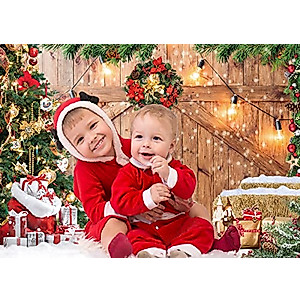 CYLYH 7x5FT Christmas Barn Wood Door Photography Backdrop Xmas Tree Snow Gift Wall Floor Party Photo Background for Holiday New Year Party Banner Family Holiday Party Supplies D554