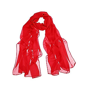 WILLBOND Womens Shawl Chiffon Bridal Evening Soft Wrap Scarf, Chiffon Scarf Ribbon Scarf Satin Scarf for Evening Dresses(L,Red)