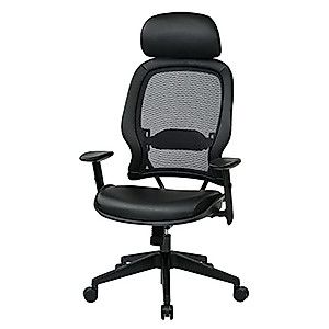 SPACE Seating Professional AirGrid Dark Back and Padded Black Eco Leather Seat, 2-to-1 Synchro Tilt Control, Adjustable Arms and Tilt Tension with Nylon Base Executives Chair with Adjustable Headrest