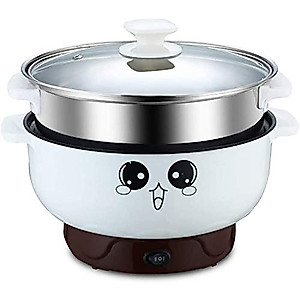 4-in-1 Electric Skillet Non-Stick Multifunctional Small Electric Grill Pot & Skillet Cooker for Cooking Rice Hotpot Simmer Steamed Eggs Frying - Diameter 8-inch, 2.3L Capacity, with Steam Grid