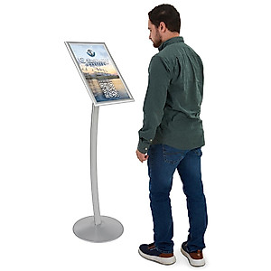 Floor-Standing Sign Stand for 11 x 17 inch Poster, Snap-Open Frame - Silver Anodized Aluminum