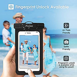ProCase Waterproof Case with Touch ID, Cellphone Dry Bag Pouch for iPhone Xs Max XR XS X 8 7 6S Plus with Fingerprint Recognition, Galaxy S10 S10e S9 S8+ up to 6.0" - 2 Pack Black