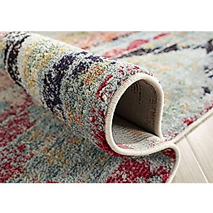 SAFAVIEH Monaco Collection Area Rug - 6'7" Round, Multi, Boho Chic Tribal Distressed Design, Non-Shedding & Easy Care, Ideal for High Traffic Areas in Living Room, Bedroom (MNC222F)