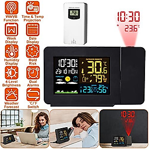 iMounTEK Atomic Projection Alarm Clock Digital Alarm Clock Night Light Clock Radio Control Clock with WWVB Function Weather Station Dual Alarms Snooze Outdoor Wireless Temperature Humidity Sensor