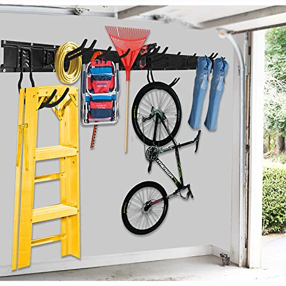 14 PCS Tool Storage Rack, 64 Inch Adjustable Garage Tool Organizer Wall Mounted Storage System with 10 Hooks, Max 600 lbs Super Heavy DutySuper Heavy Duty Steel Garden Tool Organizer Wall Holders