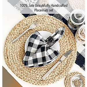 CHARDIN HOME Round Woven Jute Braided Set of 4 PLACEMATS | 15 inch ROUND Farmhouse Table mats | All Natural Jute for