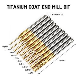 40pcs End Mills CNC Router Bits, 1/8 inch(3.175mm) Shank CNC Milling Carving Bit Set Including 2-Flute Flat & Ball Nose Spiral Bits, Nano Blue Coat & Titanium Coat End Mill, Suitable for ER 11 Collet