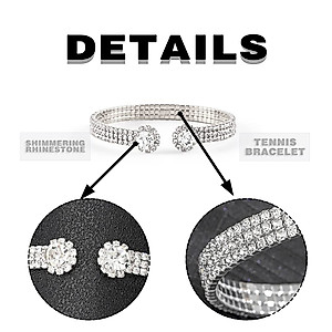 ELABEST Rhinestone Bracelet Silver Flower Bracelet Multi Row Bracelet Sparkly Hand Chain Bracelet Cuff Adjustable Wedding Parties Jewelry Accessories for Women (Silver)