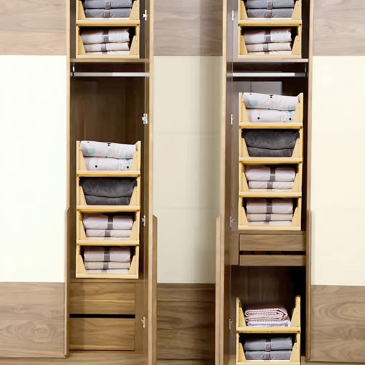 souG 2 Pack (17x 13.2 x 7.3 inch)Stackable Plastic Storage Basket-Foldable Closet Organizers Storage Bins, Perfect for Kitchen, Office, Bedroom & Bathrooms(Yellow)