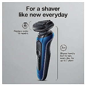 Braun Series 6 6095cc Electric Razor for Men with SmartCare Center, Beard Trimmer, Stubble Beard Trimmer, Cleansing Brush, Wet & Dry, Rechargeable, Cordless Foil Shaver, Blue