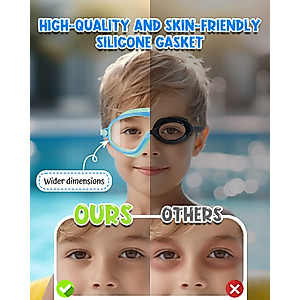 Rantizon Kids Swim Goggles 2 Pack, Wide View Swimming Goggles for Child 3-15, Anti Fog&UV No Leaking Goggles for Boys Girls