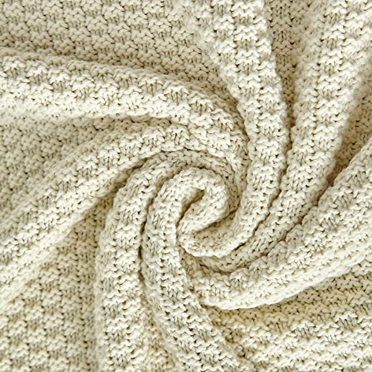 Longhui bedding Cream Knitted Throw Blanket for Couch, Soft, Cozy Machine Washable 100% Cotton Sofa Knit Blankets, Heavy 3.0lb Weight, 50 x 63 Inches, Beige Color