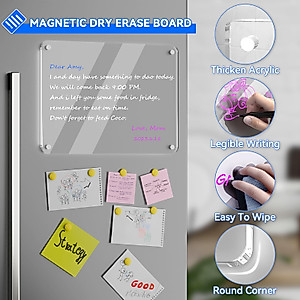 Polegas Acrylic Magnetic Dry Erase Board for Fridge, 12"X16" Clear Magnet Refrigerator Whiteboard, Small Memo White Erase Board, Blank Erasable Noteboard for Menu Meal Planner to Do List