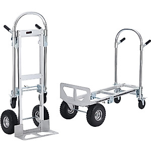 VEVOR Aluminum Folding Hand Truck, 2 in 1 Design 1000 lbs Capacity, Heavy Duty Industrial Collapsible cart, Dolly Cart with Rubber Wheels for Transport and Moving in Warehouse, Supermarket, Garden
