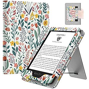 MoKo Case Fits All-New 6" Kindle (11th Generation, 2022 Release)/ Kindle (10th Gen,2019)/Kindle (8th Gen, 2016), Ultra Lightweight PU Shell Cover with Auto Wake/Sleep for Kindle 2022, Flowers