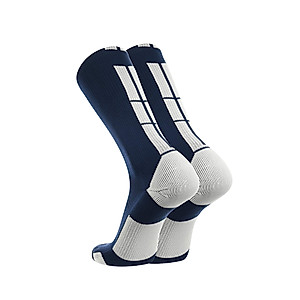 TCK Sports Elite Performance Crew Socks, Navy/White, Large