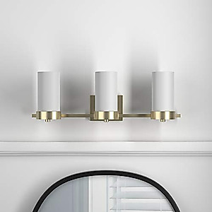 Globe Electric 51616 Marcie 3-Light Vanity Light, Matte Brass, Frosted Glass Shades