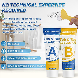 Porcelain Repair Kit, Fiberglass Tub Repair Kit, Tile and Bathtub Repair Kit for Any Cracks Chips, Quickly Repair Resin, Ceramic, Marble Shower Sink, Acrylic Quartz Countertop (White)