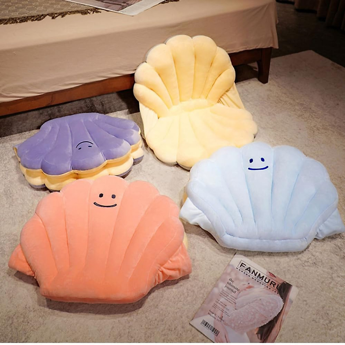 Gaming Chair Cushion, Cute Seat Cushion with Backrest Non-Slip, Sea Shell Chair Pillow Floor Seat for Gamer Chair, Comfy Chair Cushion for Bedroom Dining Room Decorate (Purple)