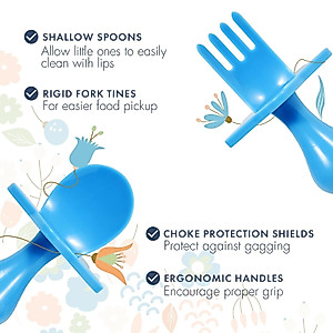 Elli&Nooli Baby Self Feeding Utensils Toddler Eating Utensils Baby Forks for Self Feeding, BPA Phthalates-Free, Dishwasher and Sterilizer Safe, Blue