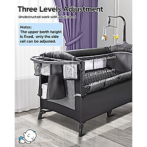 ADOVEL Baby Bassinet Bedside Crib, Pack and Play with Mattress, Diaper Changer and Playards from Newborn to Toddles