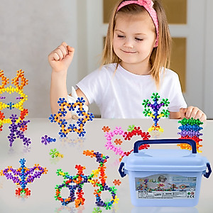 Magic4U 350PCS Building Toys for Kids with Storage Box, STEM Interlocking Blocks Preschool Educational Learning Plastic Connect Block Snowflake Toys for Boys&Girls Aged 3+