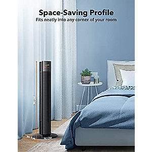 Mirdred Tower Fan with Remote, 36” Bladeless Fan, 70° Oscillating Fan for Bedroom, 3 Speeds, 3 Modes, 12H Timer, LED Display, Quiet Cooling Standing Floor Fans for Home Living Room Office, Black