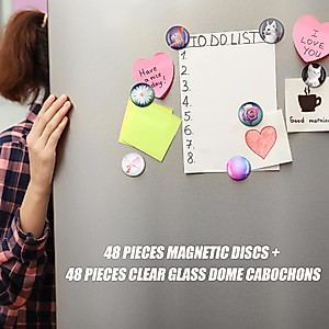 Outus Fridge Magnets for DIY Crafts Sets Round Magnetic Discs with Clear Dome Cabochons Glass Magnets Discs for Refrigerator Office Locker Whiteboard (48 Sets, 1 x 0.12 Inches)