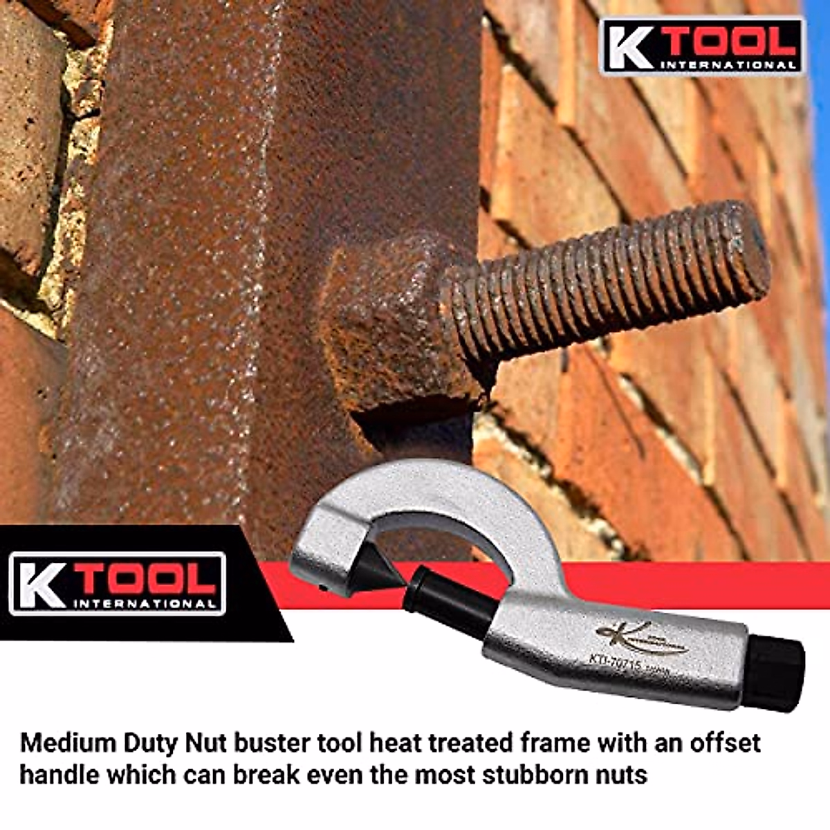 K Tool International 70715 Universal Automotive Nut Splitter Tool for Garages, Repair Shops, and DIY, Splits Nut Sizes 1/8"-15/16", 360 Degree Rotating Cutter, Heat Treated Drop Forged Frame, Silver