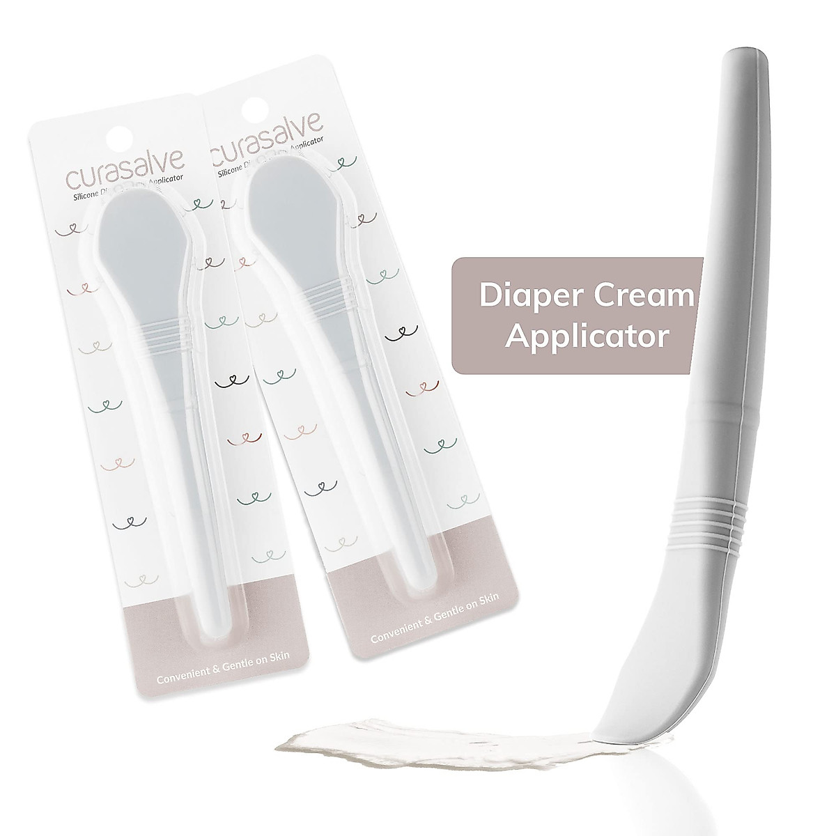 CURASALVE - Diaper Cream Spatula, 2 Pack Baby Diaper Cream Applicator, Soft Flexible Silicone Brush, Grey