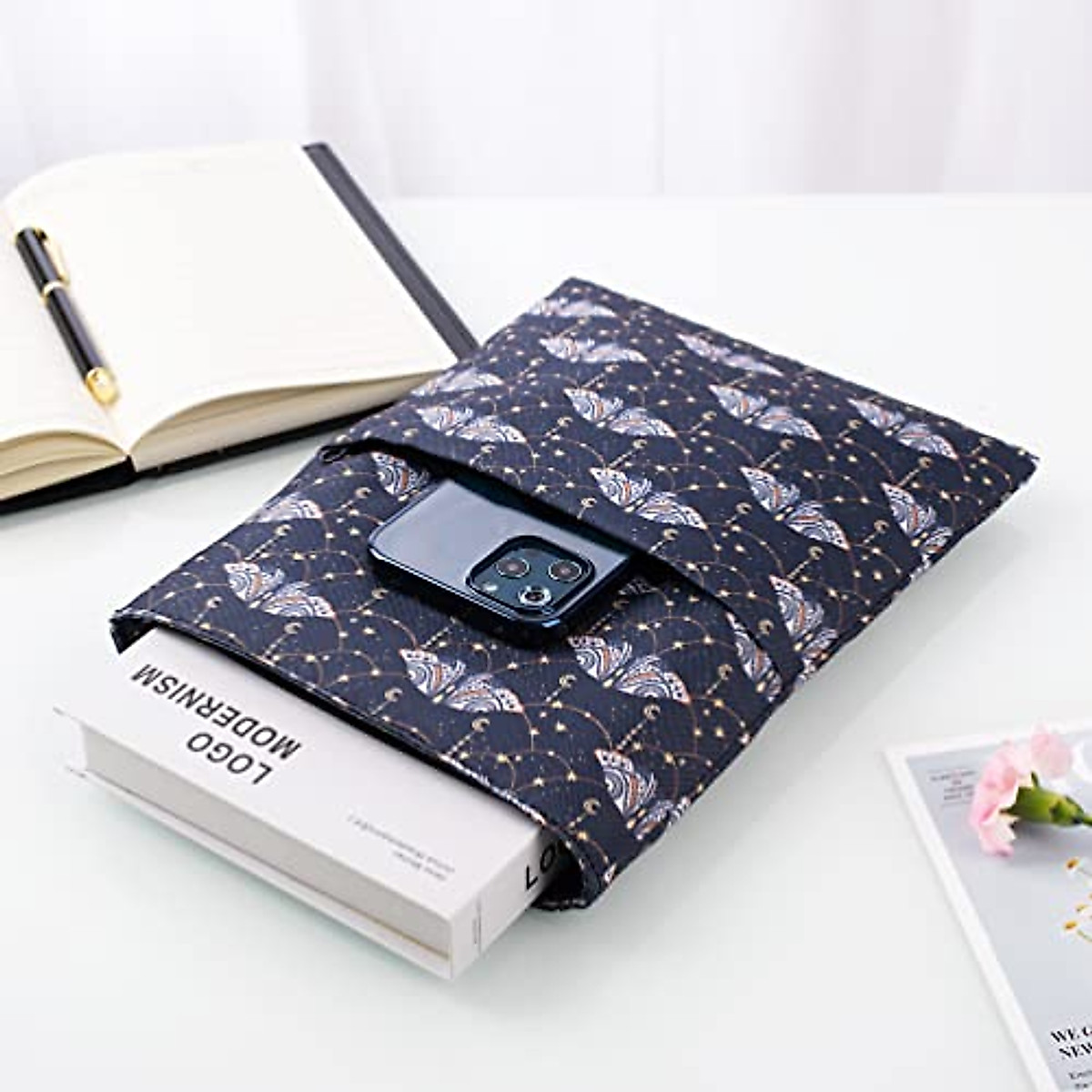 The Great Oak Nocturnal Wings - Padded Book Sleeve - 8.5inch x 11inch - Zippered Pocket - Book Cover for Paperback, Hardback, Planner, Kindle