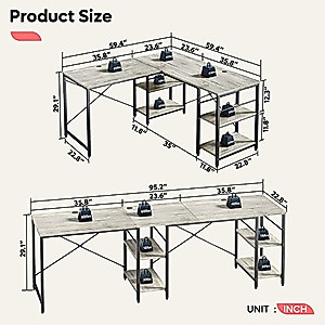 Bestier L Shaped Desk with Shelves 95.2 Inch Reversible Corner Computer Desk or 2 Person Long Table for Home Office Large Gaming Writing Storage Workstation P2 Board with 3 Cable Holes, Grey Oak