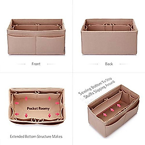 ZTUJO Felt Purse Organizer, Multi Pocket Bag in Bag Organizer For Tote & Handbag Shaper, Speedy 30, Speedy 35 and Speedy 40, Large, Beige