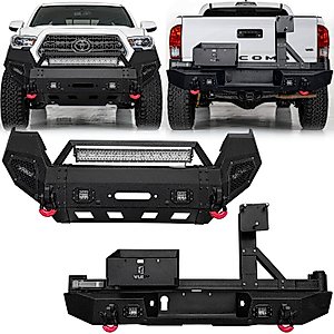 LUYWTE Fit 2016-2023 Tacoma Steel Front and Rear Bumper With Winch Plate&Tire Carrier&LED Lights（Black Texture）