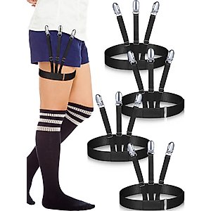 Jeere 2 Pairs Shirt Stays for Men Adjustable Shirt Garters Elastic Shirt Suspenders for Women Shirt Holder Straps with 3 Nonslip Clips