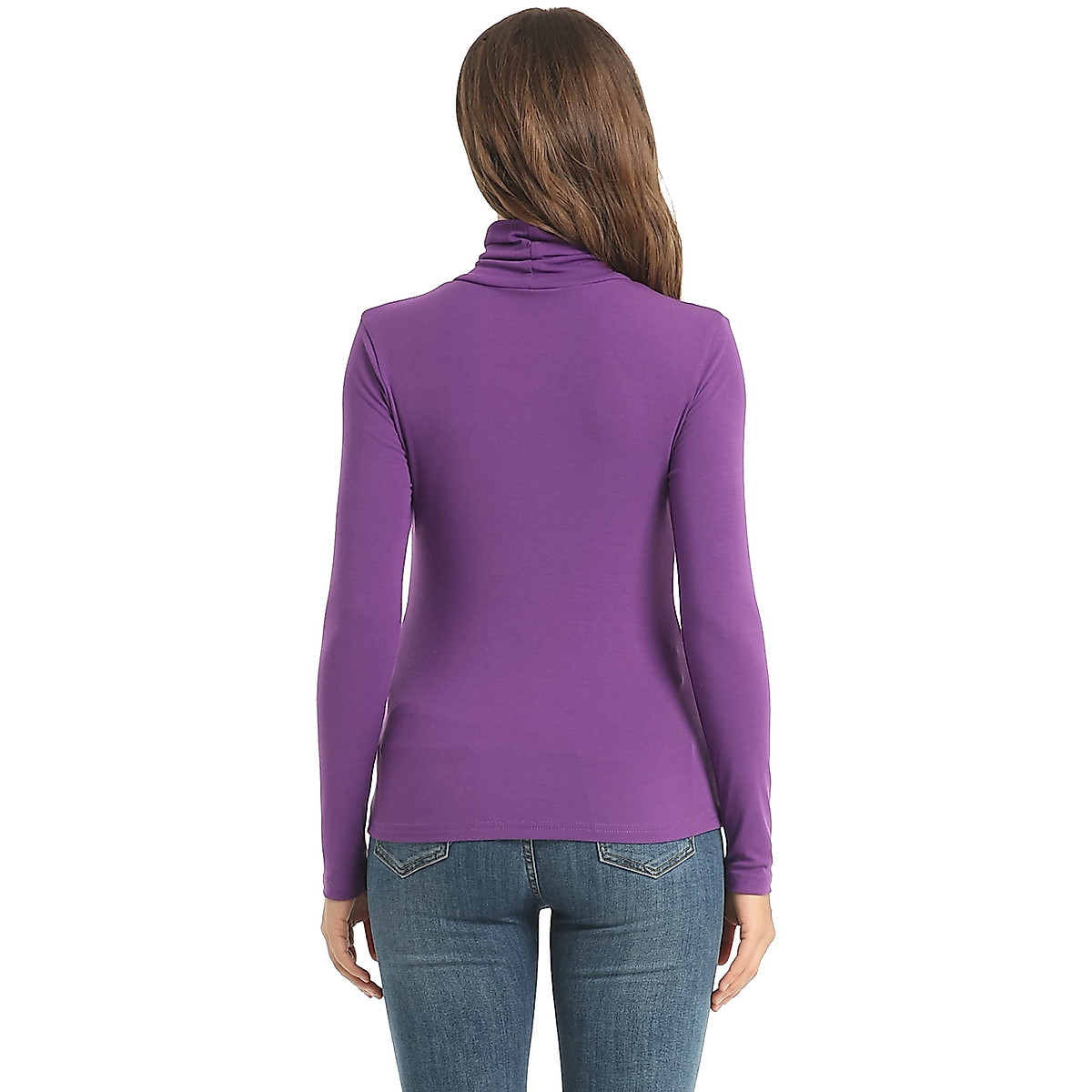 Women's Long Sleeve Turtleneck Tops Lightweight Slim Base Layer Shirt Purple X-Large