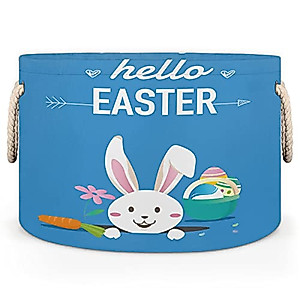 Happy Easter Day Large Round Baskets for Storage Laundry Baskets with Handles Blanket Storage Basket for Bathroom Shelves Bins for Organizing Nursery Hamper Girl Boy