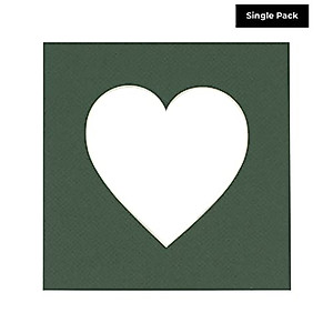 10x10 Mat Bevel Cut for 6x6 Photos - Precut Hunter Green Heart Shaped Photo Mat Board Opening - Acid Free Matte to Protect Your Pictures - Bevel Cut for Family Photos, Pack of 1 Matboard Show Kit With
