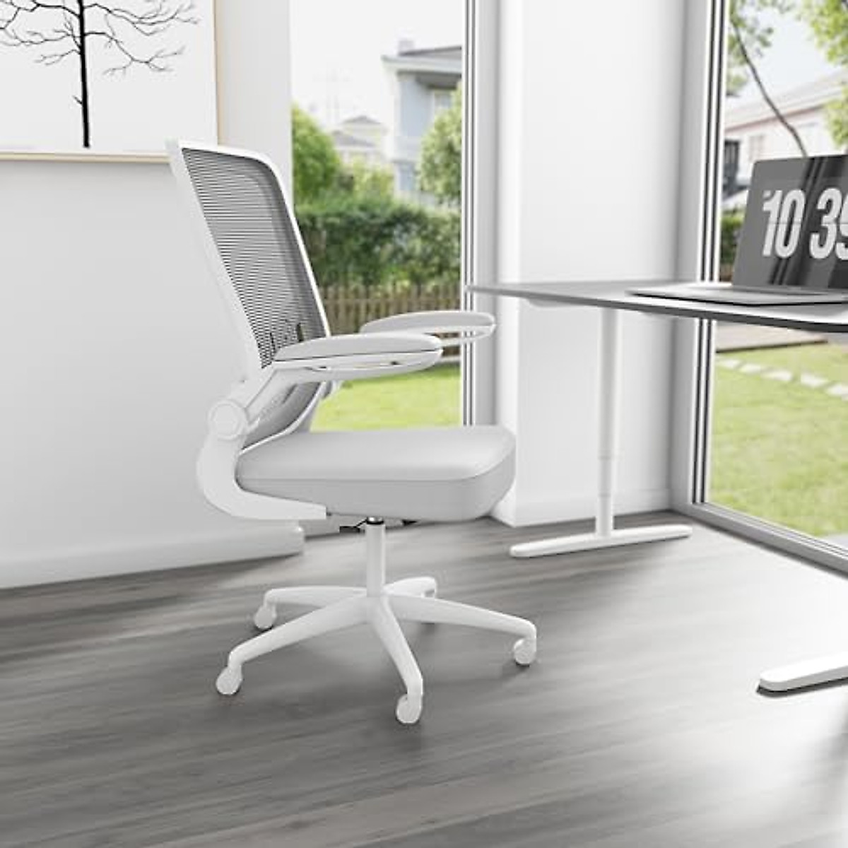 Boss Office Products Mesh Task Chair with Flip Up Arms, Grey/White